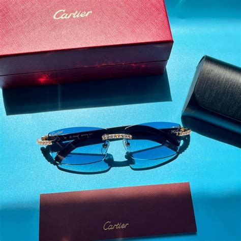 Accessories Cartier Blue Tint Glasses With Black Flower Horn Sticks