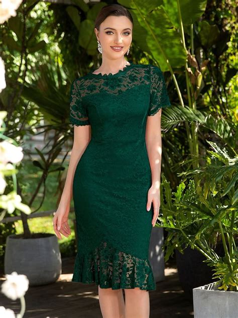 Vestido De Coquetel Bainha De Sereia Renda Justo