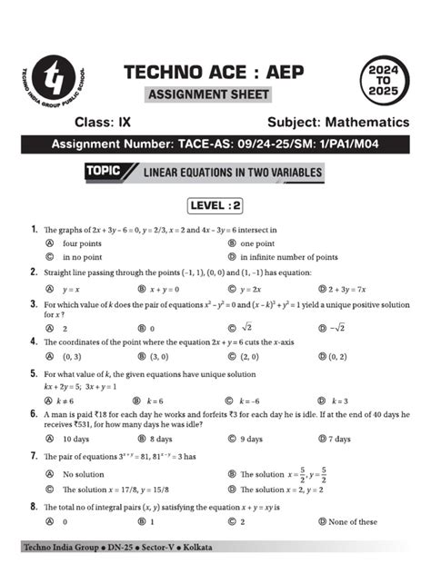 Chapter 04 Linear Equations Ass L 2 Ix Math Pdf