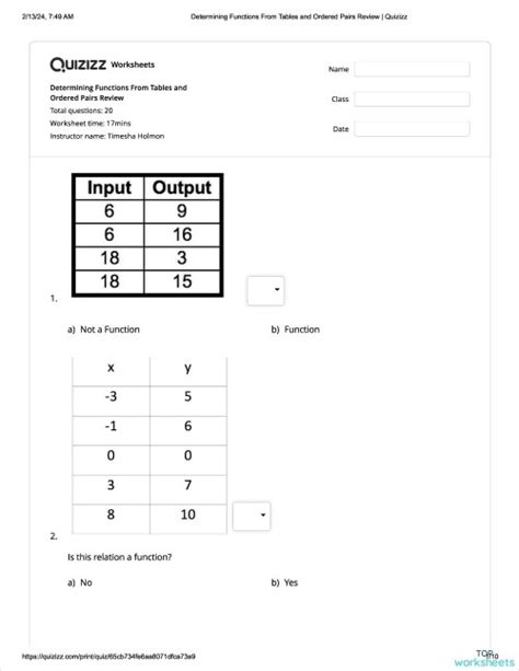 Identifying Functions From Points And Tables Review Interactive