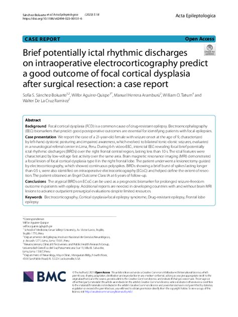 Pdf Brief Potentially Ictal Rhythmic Discharges On Intraoperative Electrocorticography Predict