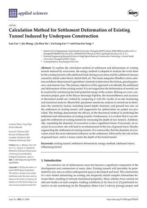 Pdf Calculation Method For Settlement Deformation Of Existing Tunnel