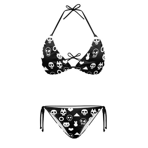 Hellhero Ladies Two Piece Black Skull Print Bikini Swimsuit Set Womens