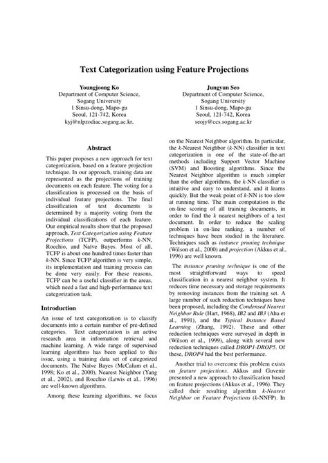Pdf Text Categorization Using Feature Projections