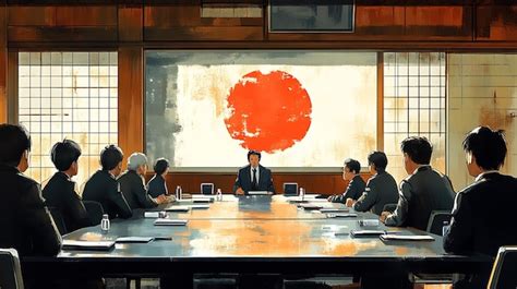 Japanese Business Meeting With Flag In The Background Premium Ai