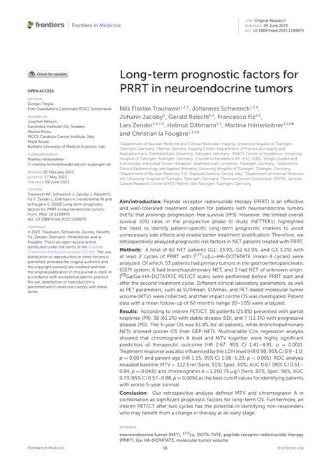 Pdf Long Term Prognostic Factors For Prrt In Neuroendocrine Tumors