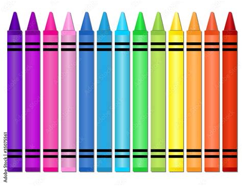Crayons Set Of Crayons Displayed In A Horizontal Spectrum Stock Vector