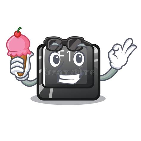 with ice cream button f10 on a keyboard character stock vector