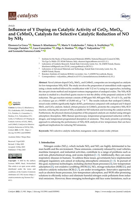 Pdf Influence Of Y Doping On Catalytic Activity Of Ceo2 Mnox And