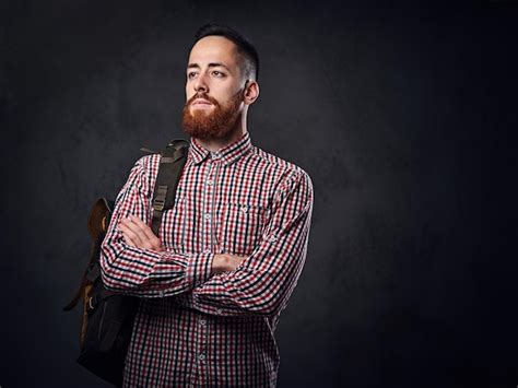 Premium Photo Redhead Bearded Hitchhiker Dressed In A Fleece Shirt