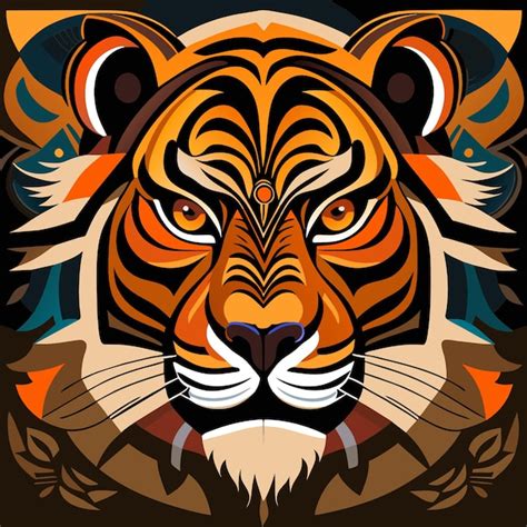 Cara De Tigre En Tonos Tribales Elegancia Gráfica Vector Premium