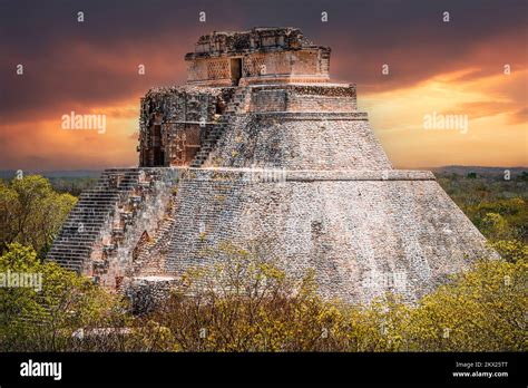 Uxmal Mexico Pyramid Of The Magician In Ancient Jungle Mayan City