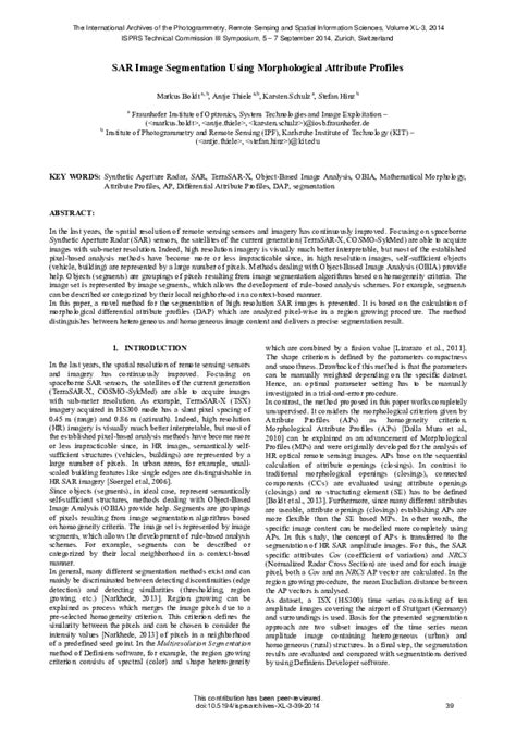 Pdf Sar Image Segmentation Using Morphological Attribute Profiles