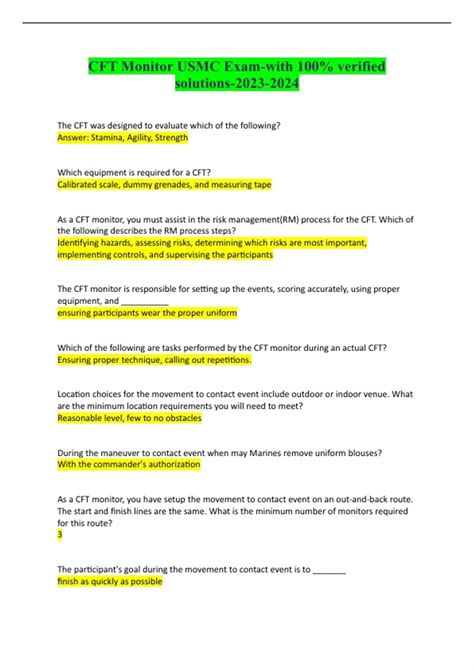 Cft Monitor Usmc Exam With 100 Verified Solutions Cft Monitor Usmc