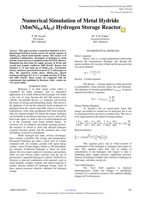 Pdf Numerical Simulation Of Metal Hydride Mmni46al04 Hydrogen