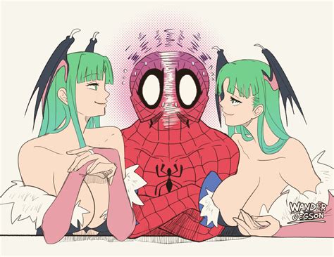Morrigan Aensland And Spider Man Marvel And 4 More Drawn By