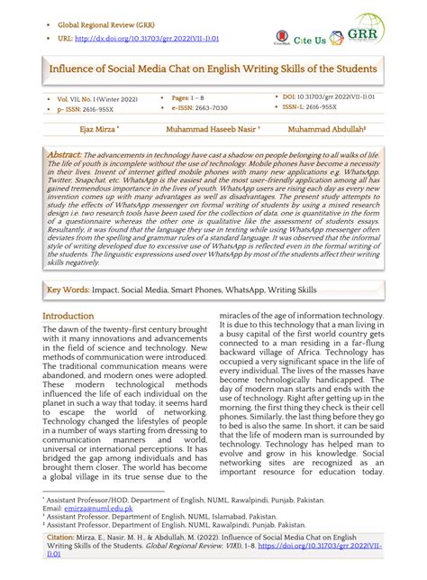 Pdf Influence Of Social Media Chat On English Writing Skills Of The