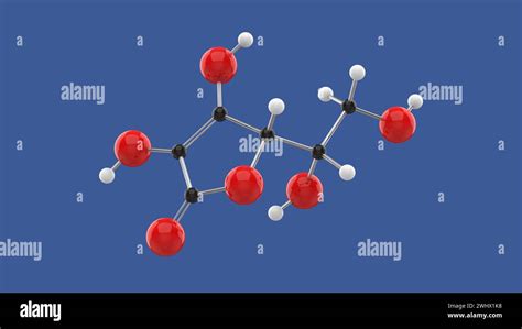 Vitamin C Ascorbic Acid 3d Molecule Structure On Blue Background 3d