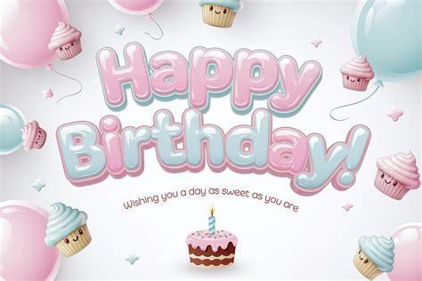 Free Download Cute Happy Birthday Card With Cupcakes And Balloons