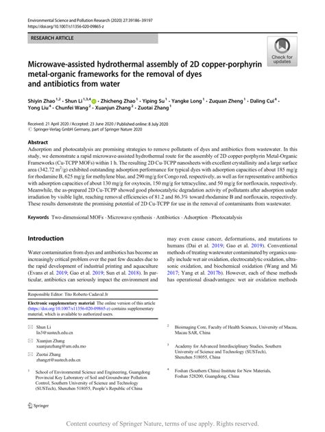 Microwave Assisted Hydrothermal Assembly Of 2d Copper Porphyrin Metal