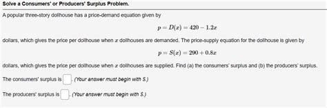 Solved Solve A Consumers Or Producers Surplus Problema