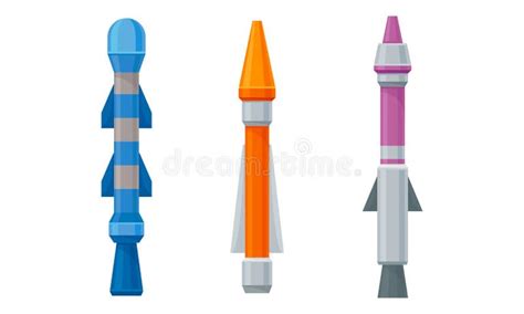 Military Guided Missiles Of Different Color And Shape Vector Set Stock Vector Illustration Of