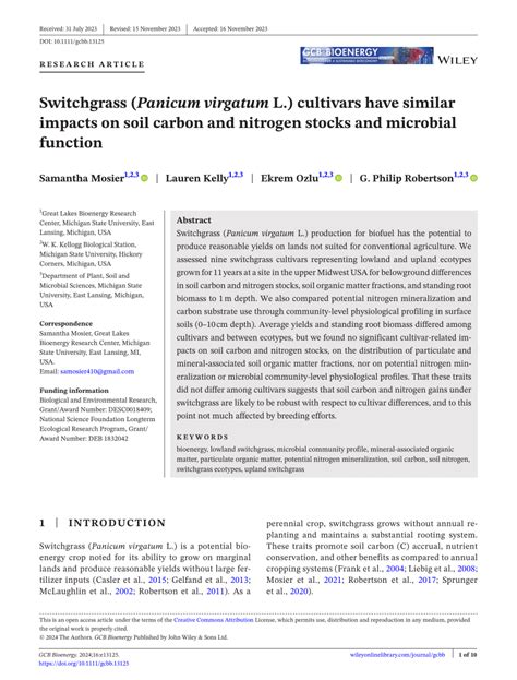 Pdf Switchgrass Panicum Virgatum L Cultivars Have Similar Impacts