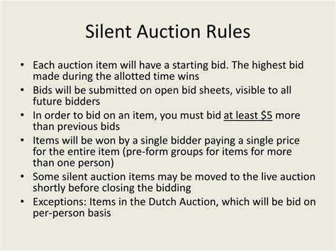 Silent Auction Rules Template