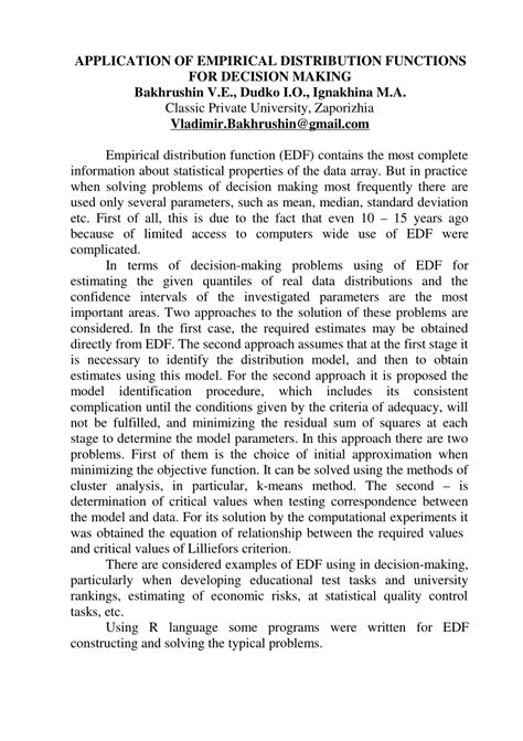 Pdf Application Of Empirical Distribution Functions For Decision Making