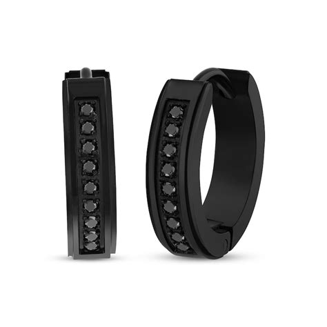 Mens Black Diamond Huggie Hoop Earrings 18 Ct Tw Black Ion Plated