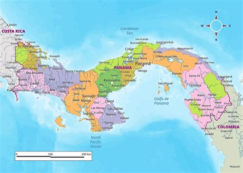 Panamá Político Mapa Con Capital Ciudades Pueblos Nacional