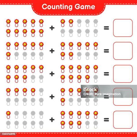 계산 및 일치 아기 딸랑이의 수를 계산하고 올바른 숫자와 일치합니다 교육 어린이 게임 인쇄 워크 시트 벡터 일러스트레이션 여가활동 게임에 대한 스톡 벡터 아트 및 기타