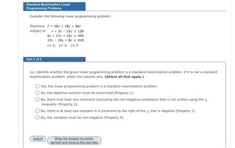 Solved Consider The Following Linear Programming Problem