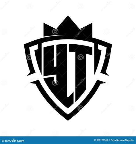 Yt Letter Bold Monogram Triangle Curve Shield Shape With Crown Black