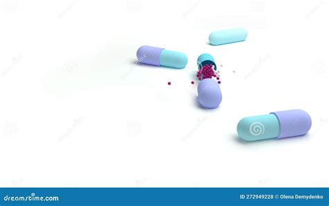 Set Of Medical Pill Capsule With Colorful Spherical Drug Particles