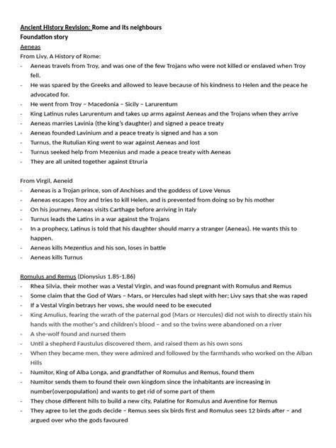 Ancient History Rome Revision Pdf Aeneas Romulus And Remus