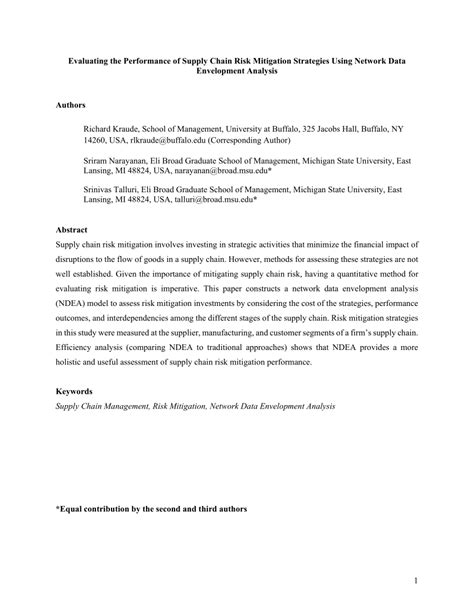 Pdf Evaluating The Performance Of Supply Chain Risk Mitigation