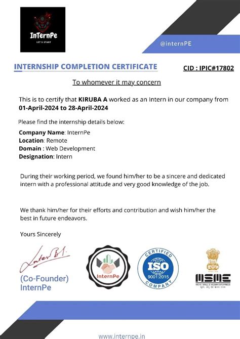 Kiruba A On Linkedin Certification Internship Professionaldevelopment