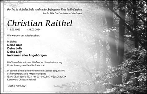 Traueranzeigen Von Christian Raithel Trauer Anzeigende