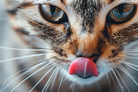 Ai Generated Feline Flavor Delight Close Up Of A Cat Licking Lips