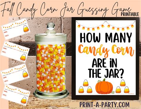 Candy Jar Guessing Game Fall Candy Corn Printable Fall And Halloween Party Game For