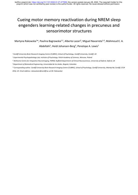 Pdf Cueing Motor Memory Reactivation During Nrem Sleep Engenders