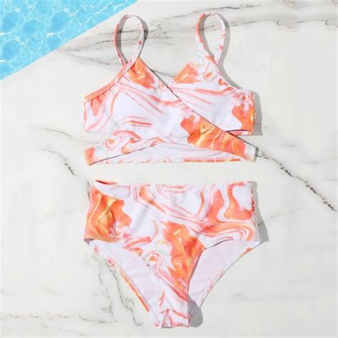 Girl Bathing Suits Two Pcs High Waisted With Adjustable Strap Surf