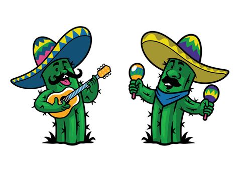 Cartoon Cactus Mexican Mascot Set 23628116 Vector Art At Vecteezy