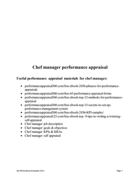 Cook Chef Performance Appraisal Doc