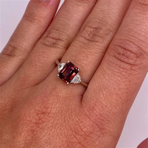 208 Carat Emerald Cut Reddish Brown Sapphire And Diamond Platinum Ring