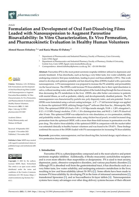 Pdf Formulation And Development Of Oral Fast Dissolving Films Loaded With Nanosuspension To