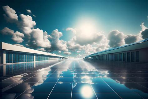 Wide Angle Shot Of A Rooftop With A Row Of Solar Panels Ai Generated