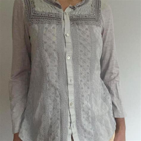 Grey And White Cotton Blouse With Embroidery And Buttons Etsy