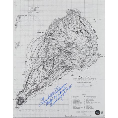 Hershel Williams Signed Iwo Jima Defense Map 11x14 Photo Inscribed Medal Of Honor And February